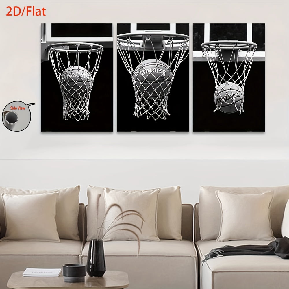 2D Flat, 3pcs Basketball Hoop Wall with Spalding Ball - Frameless ...