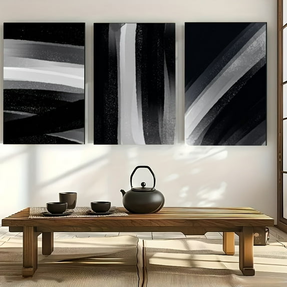 2D Flat, 3pcs Black White Abstract Line Art Set - Minimalist Modern ...