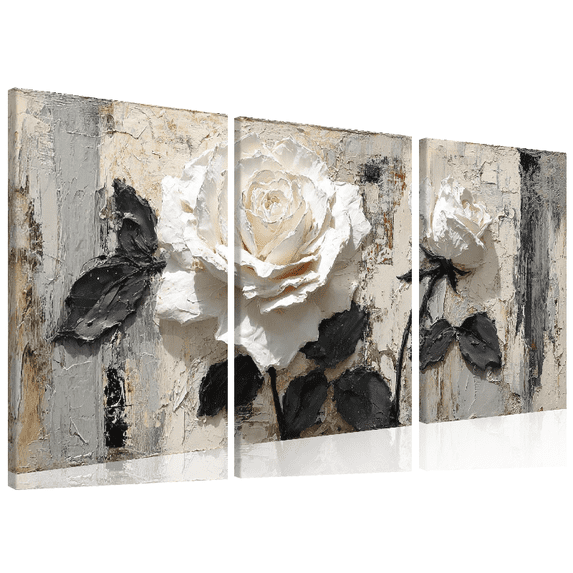2D Flat, 3pcs Canvas Triptych, Fashion White Rose Canvas Art - Modern ...