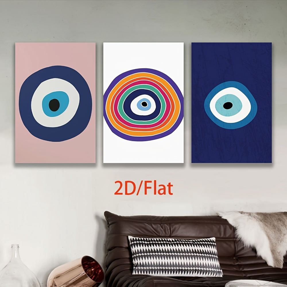 2D Flat 3pcs Evil Eye Wall Art - Frameless Decorative Paintings ...