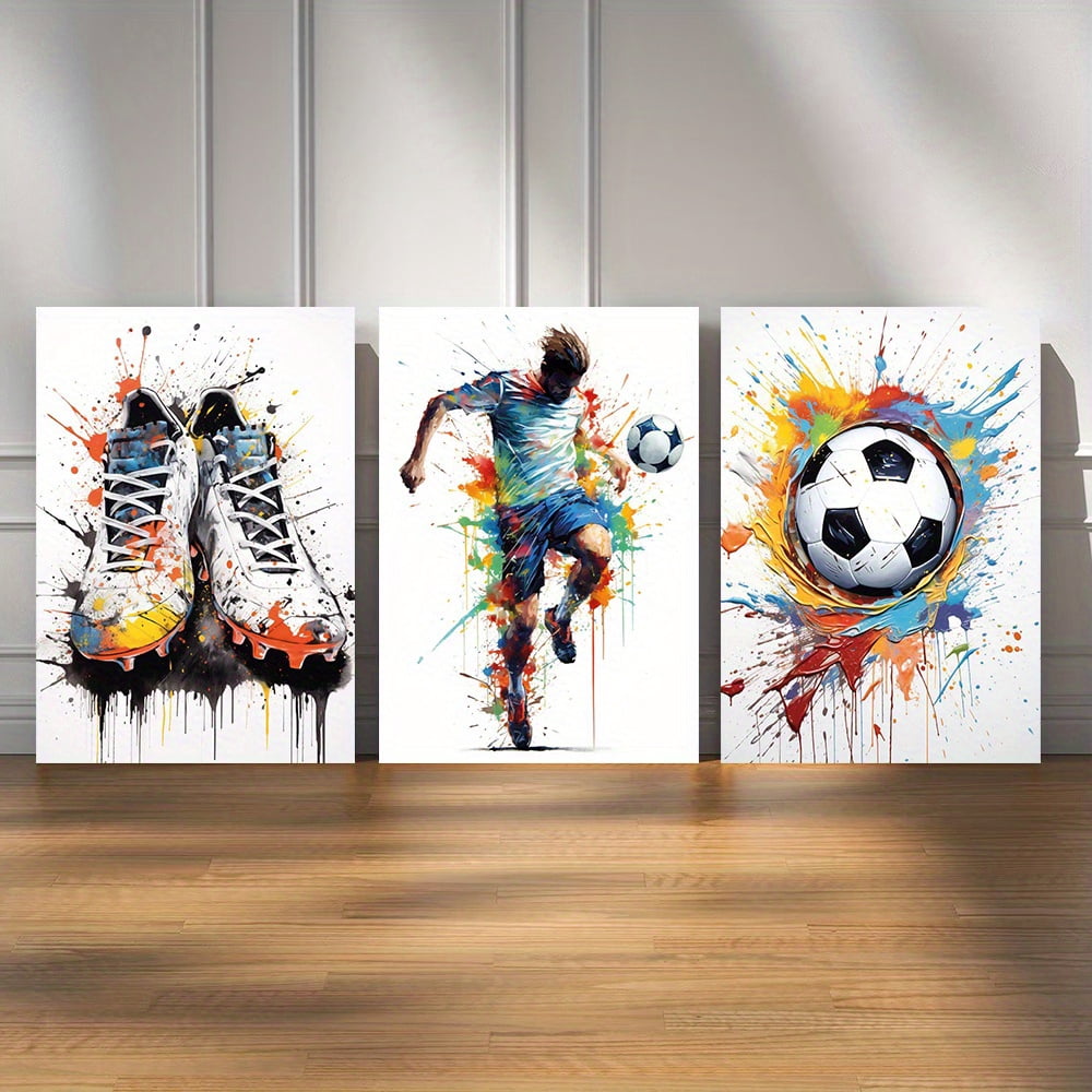 2D Flat, 3pcs Football Boots & Soccer Canvas Art Print - Frameless Wall ...
