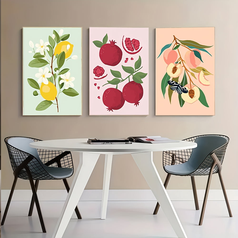 [2D Flat] 3pcs, Four Different Fruit And Flowers on a Pink Background ...