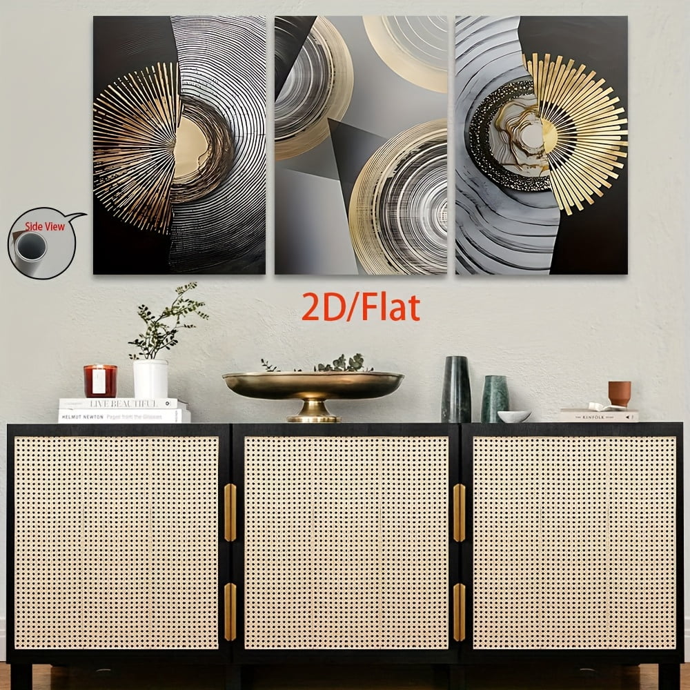 2D Flat 3pcs Frameless Abstract Circular Canvas Wall Art - Modern ...