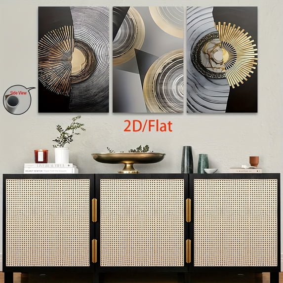 2D Flat 3pcs Frameless Abstract Circular Canvas Wall Art - Modern ...