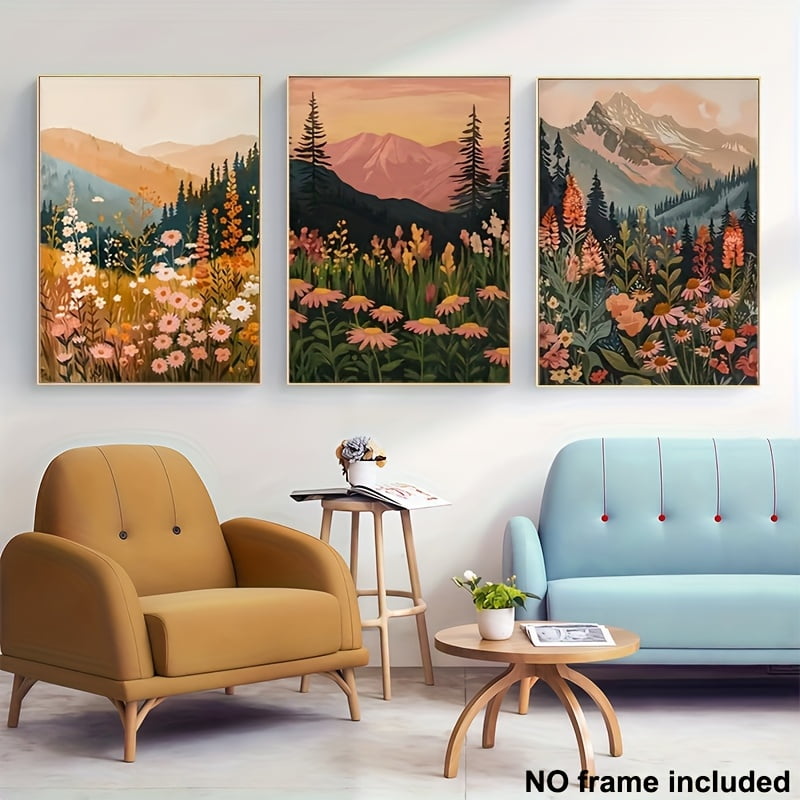 2D Flat, 3pcs, Frameless Canvas Paintings, 2D Set of 3 Decorative Art ...