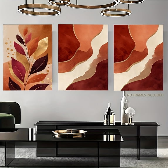 2D Flat, 3pcs Frameless Vertical Abstract Plant Panel Wall Art ...