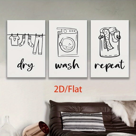 2D Flat, 3pcs Frameless Wash-Themed Minimalist Wall Art Posters ...