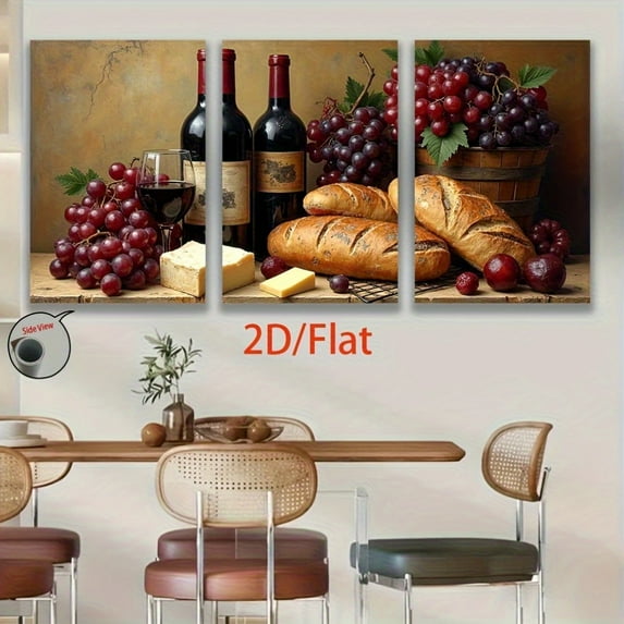 2D Flat 3pcs Gourmet Still Life Canvas Prints - Frameless 2D Art ...