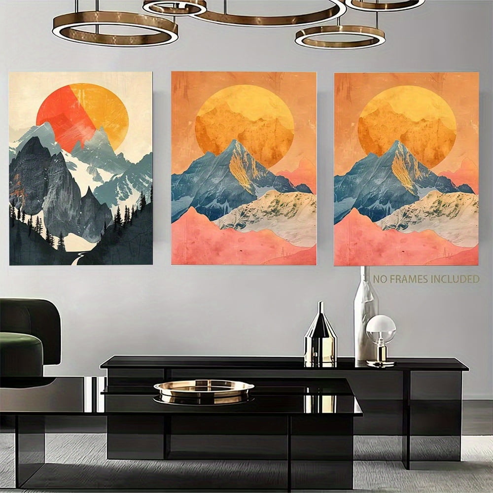 2D Flat, 3pcs Home Decor Wall Art, 2D Flat Frameless Abstract Sunset ...