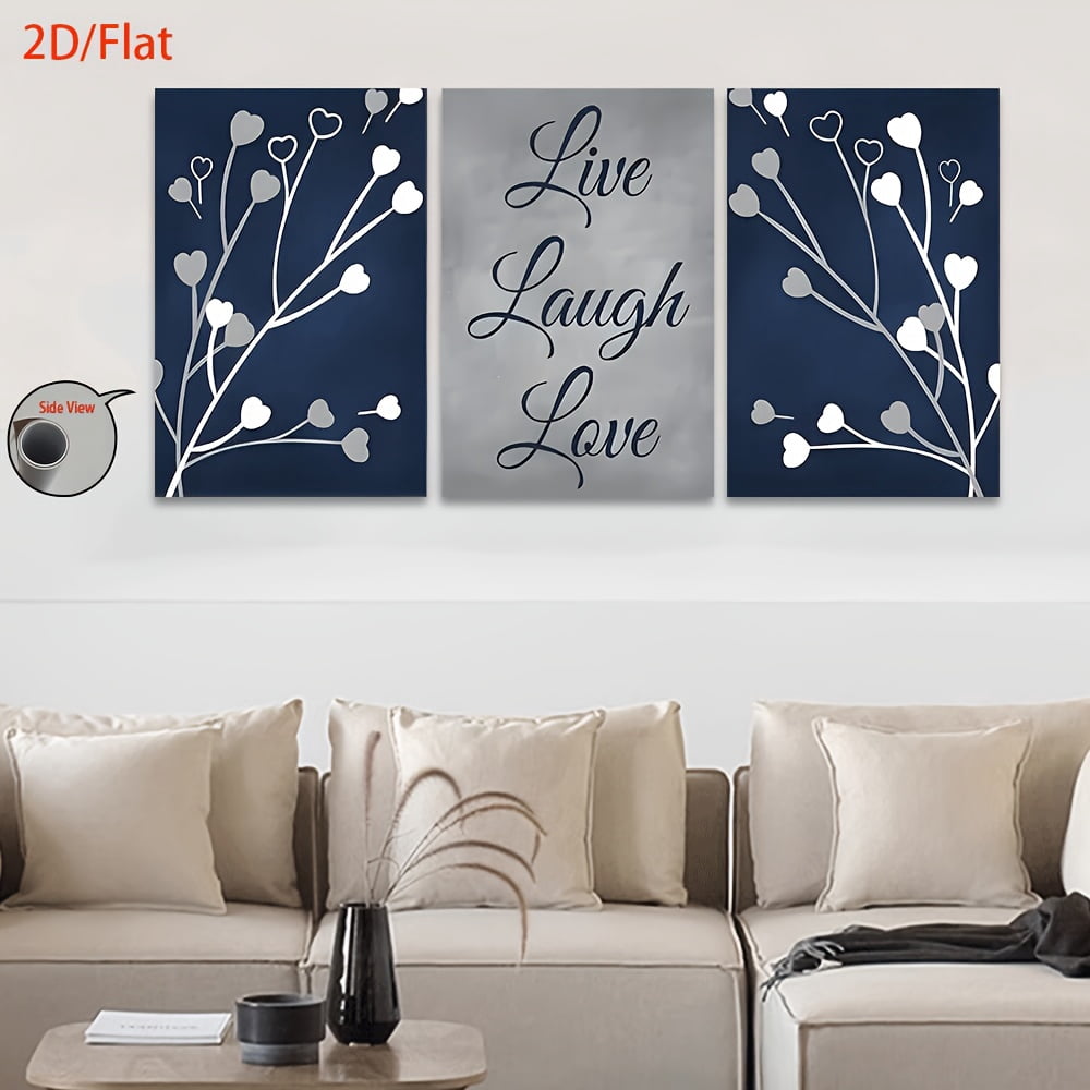 2D Flat, 3pcs Live Laugh Love Wall Posters - Frameless Vertical Canvas ...