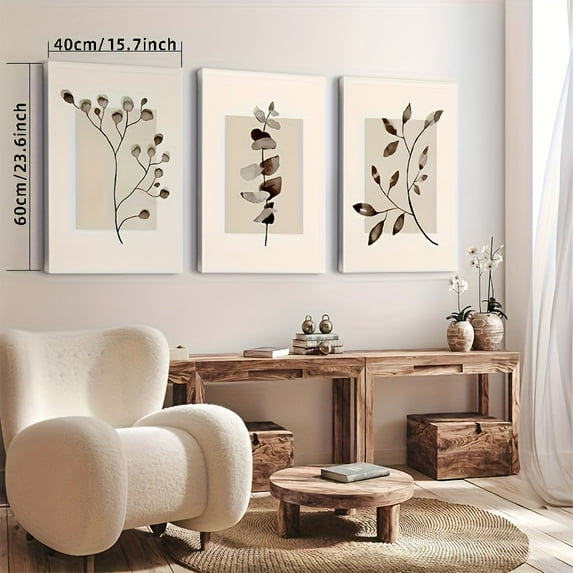 2D Flat, 3pcs Modern Minimalist Abstract Wall Art Set - Beige, Brown ...
