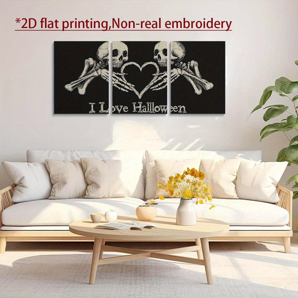 2D Flat, 3pcs Modern Minimalist Halloween Skeleton Hand Canvas Wall Art ...