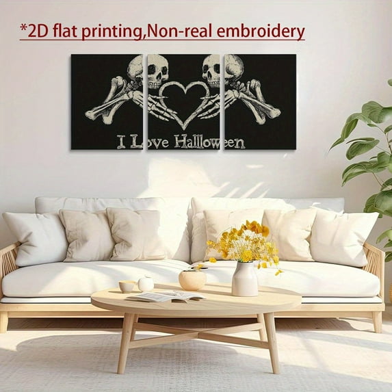 2D Flat, 3pcs Modern Minimalist Halloween Skeleton Hand Canvas Wall Art ...
