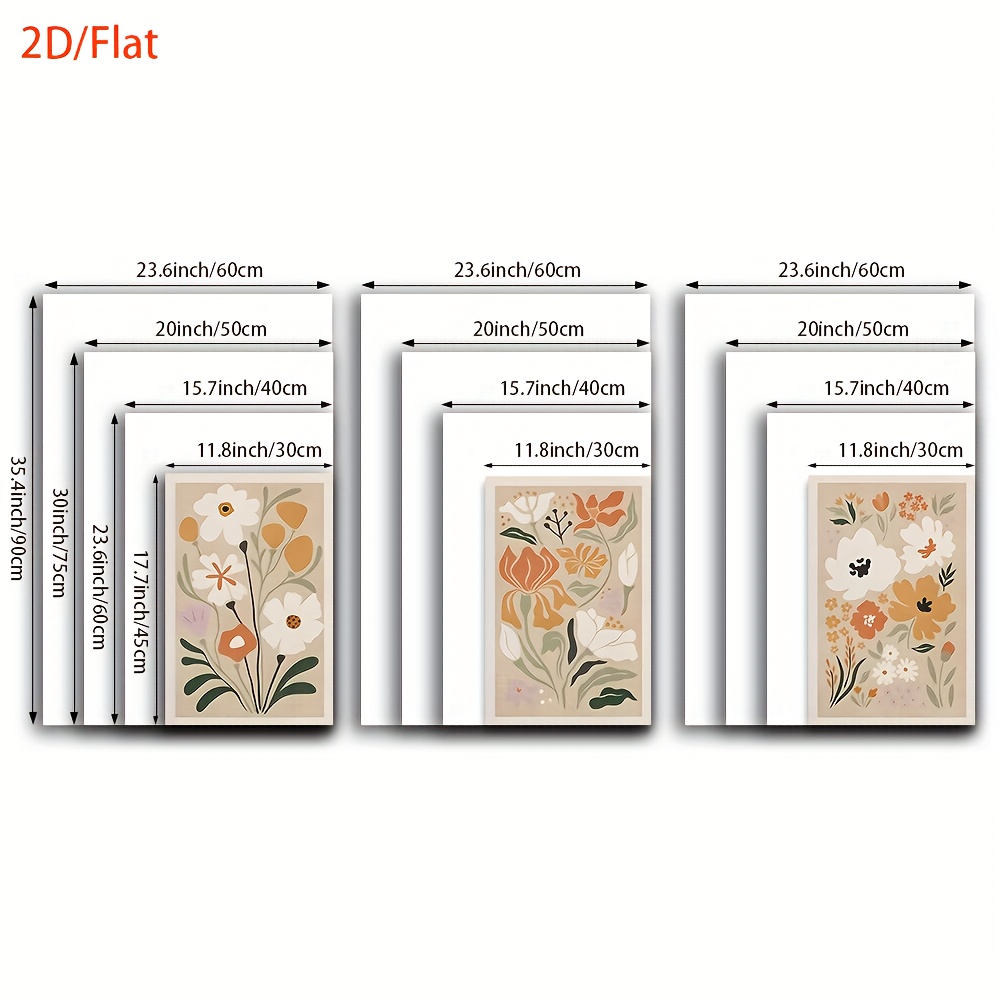 2D Flat 3pcs/Set, 2D/Flat, Canvas Printings--Frameless, Floral Art ...