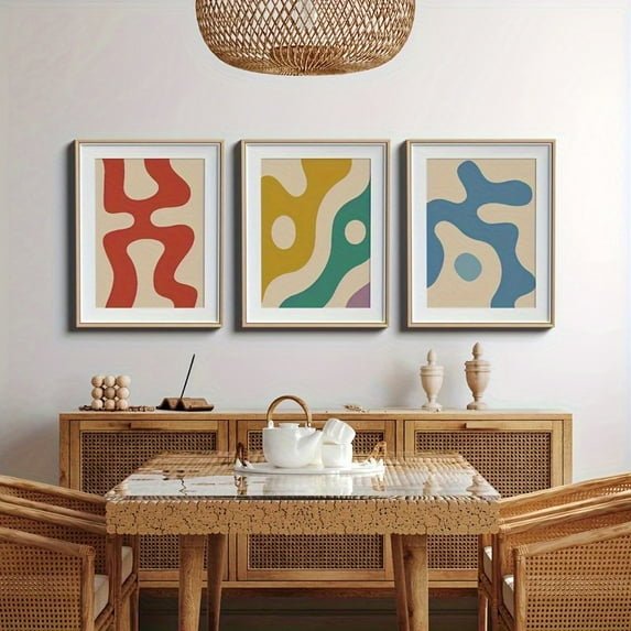 [2D Flat] 3pcs Set Abstract Art Canvas Painting Wall Posters, Mid ...