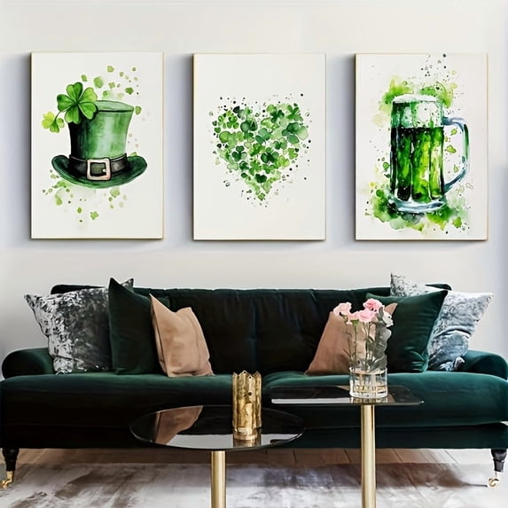 2D Flat, 3pcs Set St. Patrick'S Day Watercolor Shamrock & Irish Pub ...