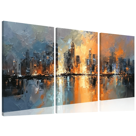 2D Flat, 3pcs Super Cool City Abstract Canvas Art Triptych, Wall Decor ...