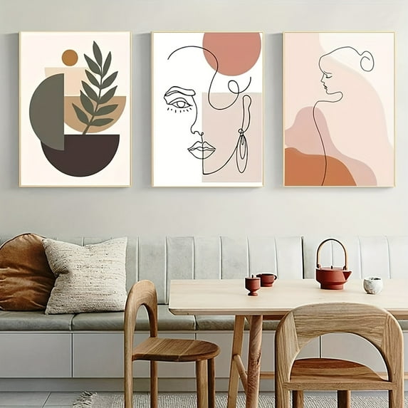 2D Flat 3pcs Unframed LIFKNVN Wall Art with Abstract Line Women's Face ...