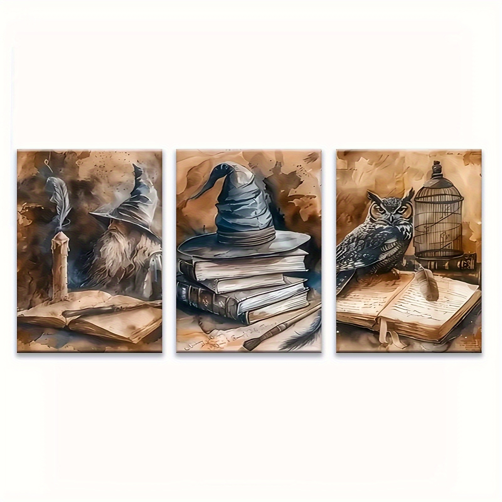 2D Flat, 3pcs Wall Art, Magic Law School Fantasy Castle, Train, Wizard ...