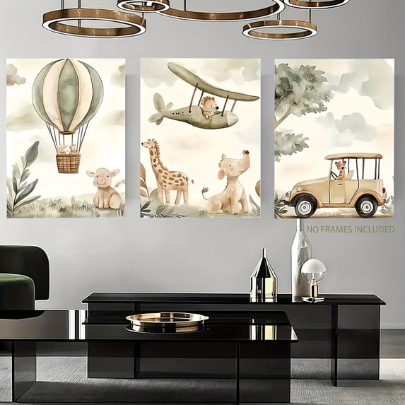 2D Flat, 3pcs Wild Animal Adventure Canvas Wall Art - Frameless 2D Flat ...