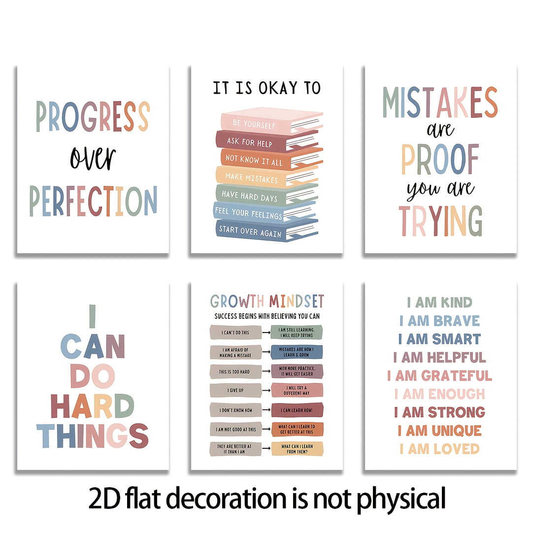 2D Flat 6pcs Frameless 6-Pack Positive Affirmation Wall Art Posters ...