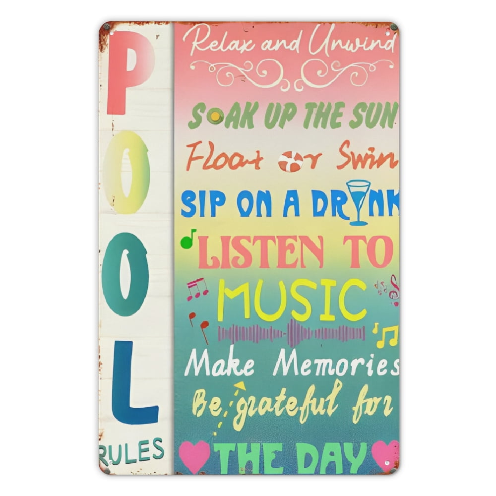 2D Flat, 8x12 Inch Pool-Themed Metal Wall Sign - Rustic American Style ...