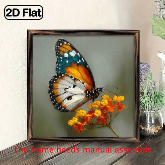 2D Flat - 8x8 Inch Farmhouse Wall Art - Butterfly Floral Wood Print in ...