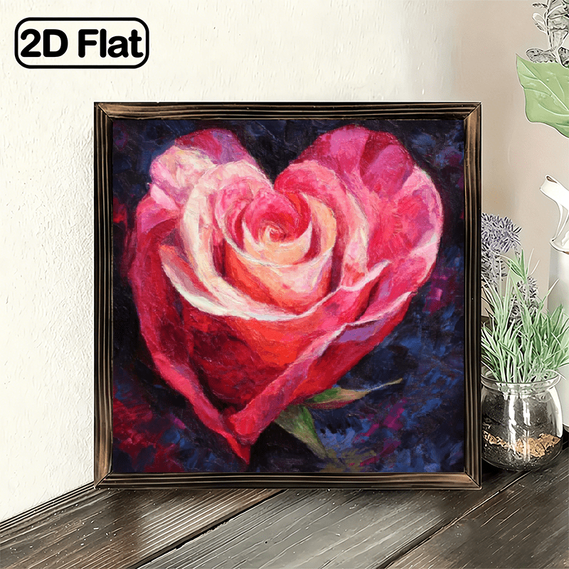 2D Flat, 8x8 Inch Heart Shape Decorative Sign, Heart Shaped Red Rose ...