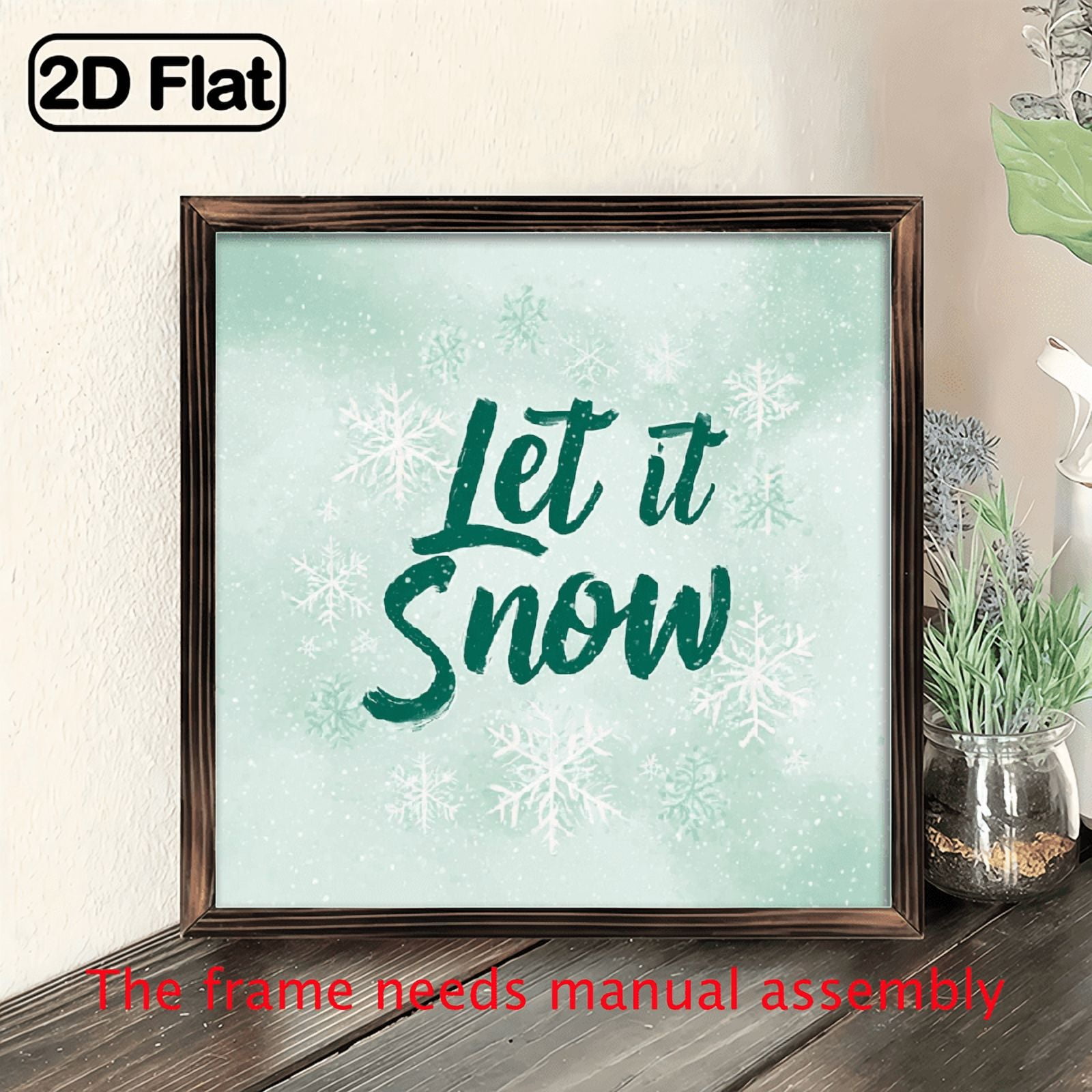 2D Flat, 8x8 Inch Let It Snow Wooden Wall Sign - Mint Green White ...