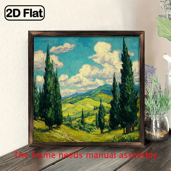 2D Flat, 8x8 Inch Nordic Countryside Landscape Wall Art - Pine Trees ...