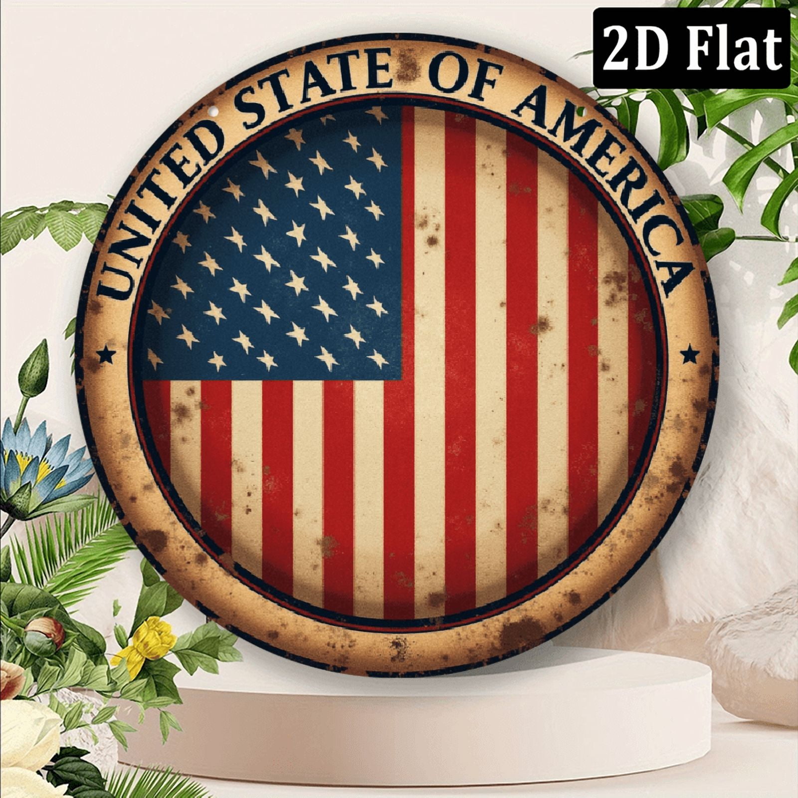 2D Flat, 8x8 Inch Round Aluminum Wall Sign - United States of America ...