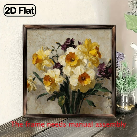 2D Flat, 8x8 Inch Rustic Farmhouse Floral Wood Wall Art with Wooden ...