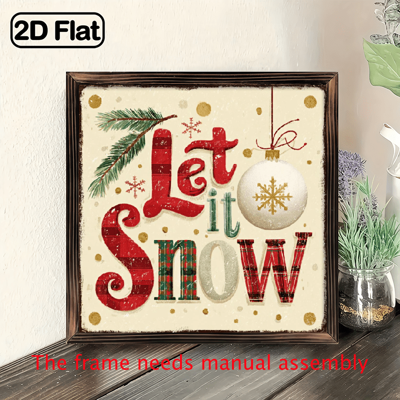 2D Flat, 8x8 Inch Rustic Farmhouse Let It Snow Wooden Wall Art Sign ...
