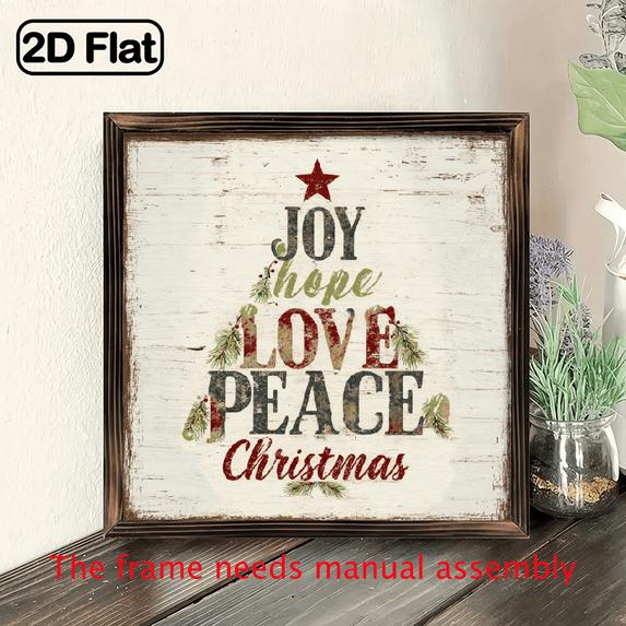 2D Flat, 8x8 Inch Rustic Farmhouse Wooden Wall Art Sign with Joy Hope ...