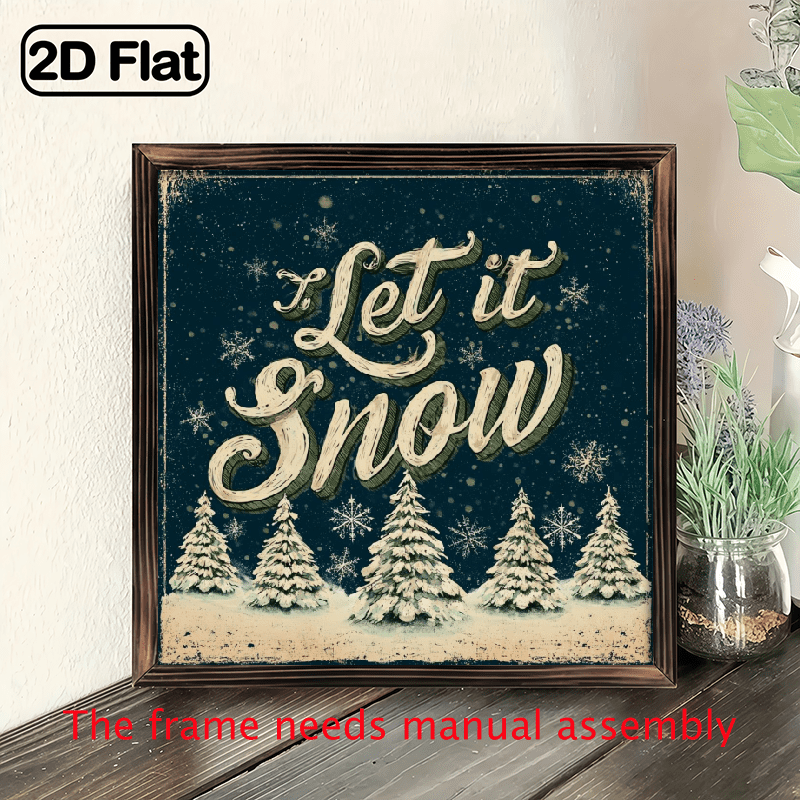 2D Flat, 8x8 Inch Rustic Farmhouse Wooden Wall Art Sign - Let It Snow ...