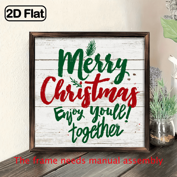 2D Flat, 8x8 Inch Rustic Farmhouse Wooden Wall Sign - Merry Christmas ...