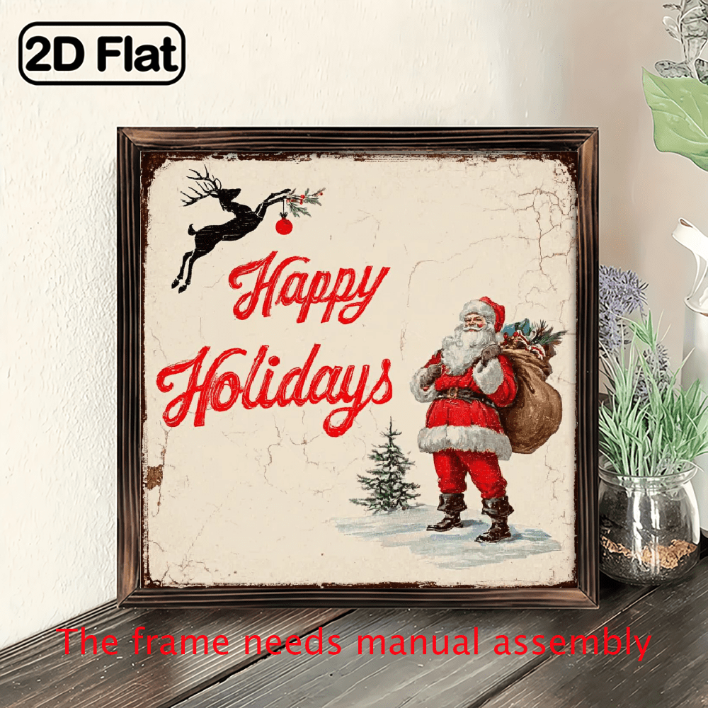 2D Flat, 8x8 Inch Rustic Wooden Wall Art Sign - Vintage Santa and ...