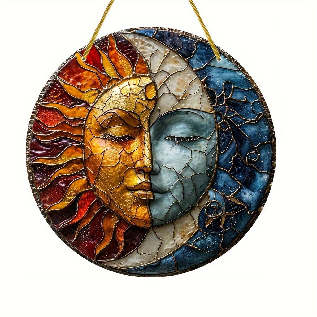 2D Flat 8x8 Inch Sun and Moon Yin Yang Aesthetic Round Acrylic Ornament ...