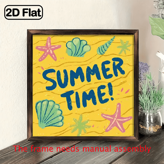 2D Flat, 8x8 Inch Vintage Summer Beach Wall Decor - Coastal Wooden ...