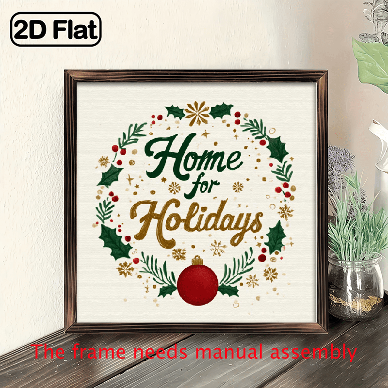 2D Flat, 8x8 Inch Wood Wall Art Sign Home for the Holidays with Golden ...