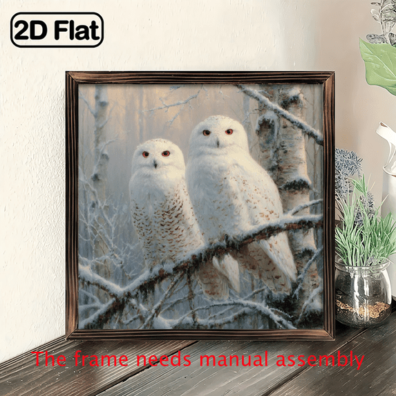 2D Flat, 8x8inch Impressionist Canvas Painting - Snowy Forest Owl Wall ...