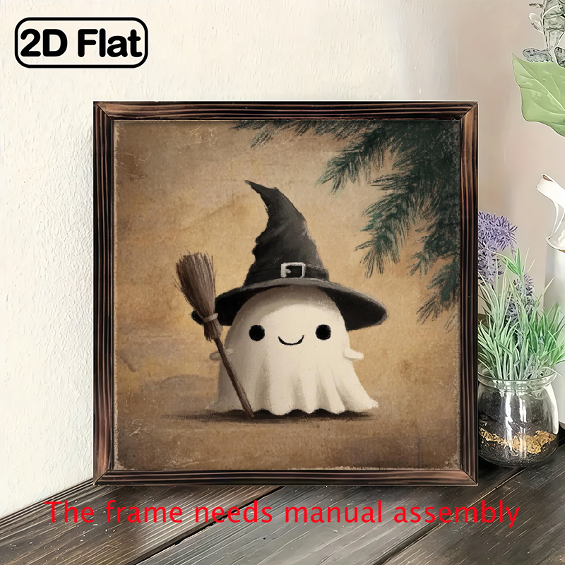 2D Flat, 8x8inch Piece, Vintage Decorative Sign and Plaque, Cute Witch ...