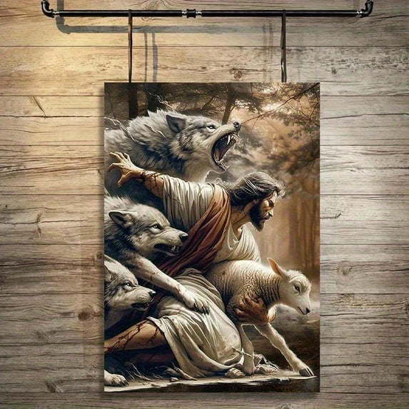 2D Flat Abstract Orange Farmhouse Wall Art, Jesus Sheep Wolf Halloween ...