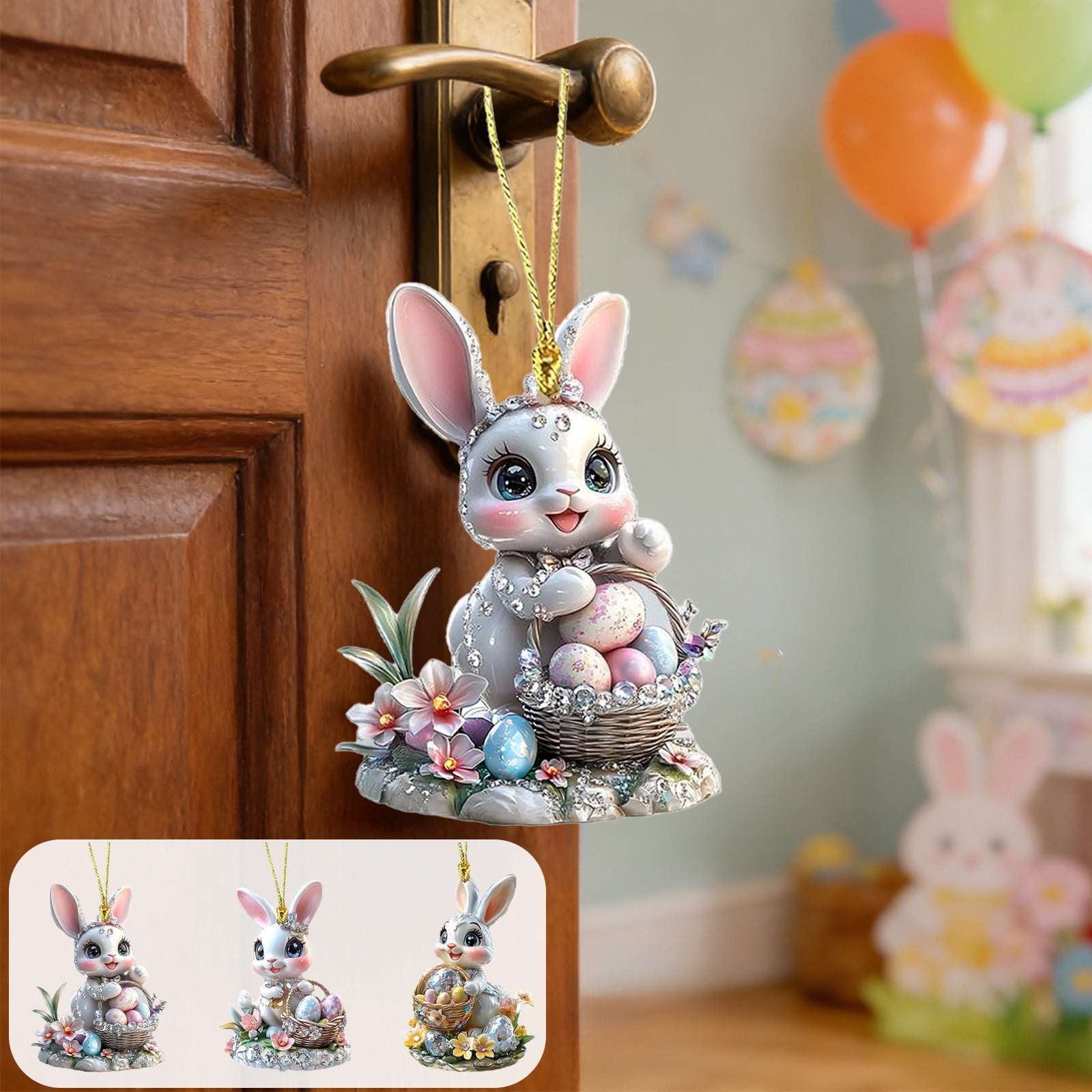 2D Flat Acrylic Bunny Keychain, Easter Car Mirror Charm for Adults ...