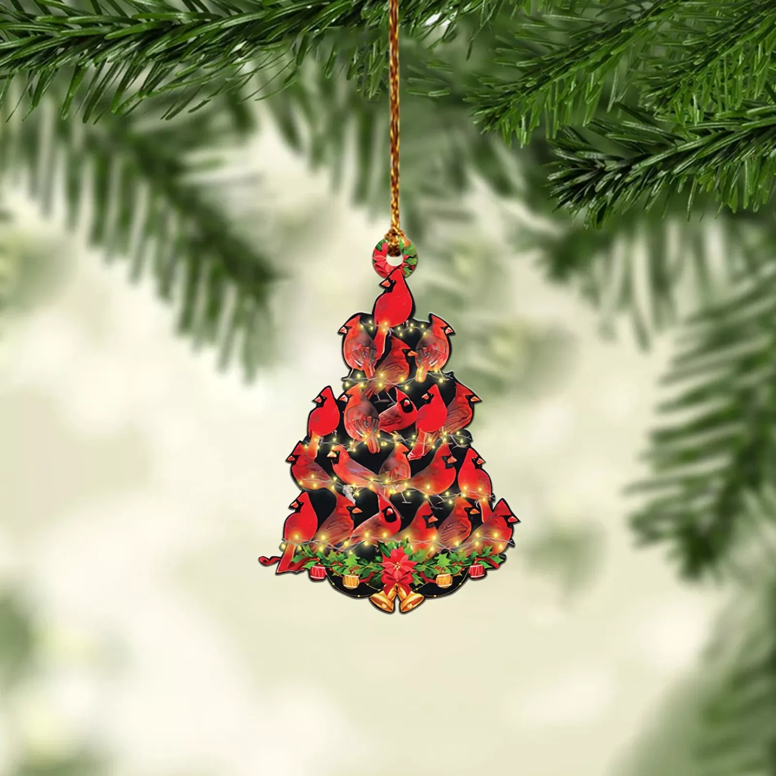 2D Flat Acrylic Christmas Ornament Cardinal Christmas Tree Hanging ...