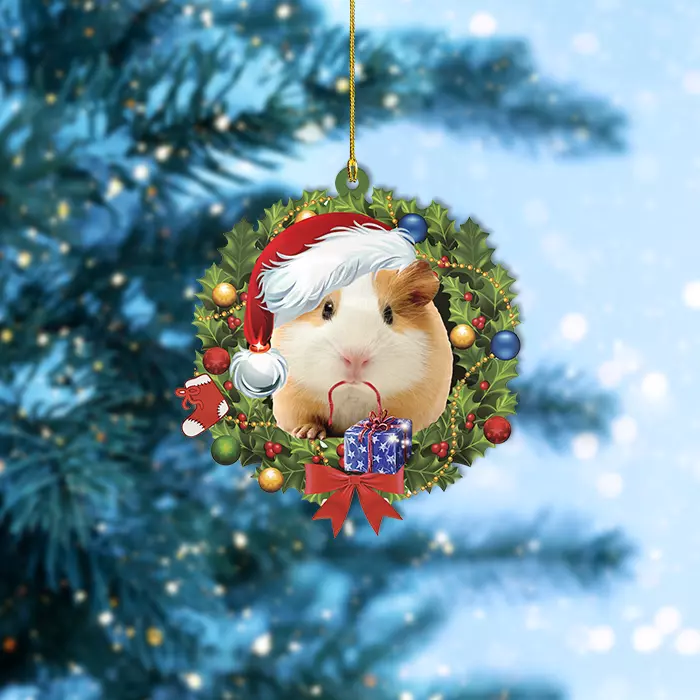 2D Flat Acrylic Christmas Ornament Guinea Pig Christmas Wreath Ornament ...