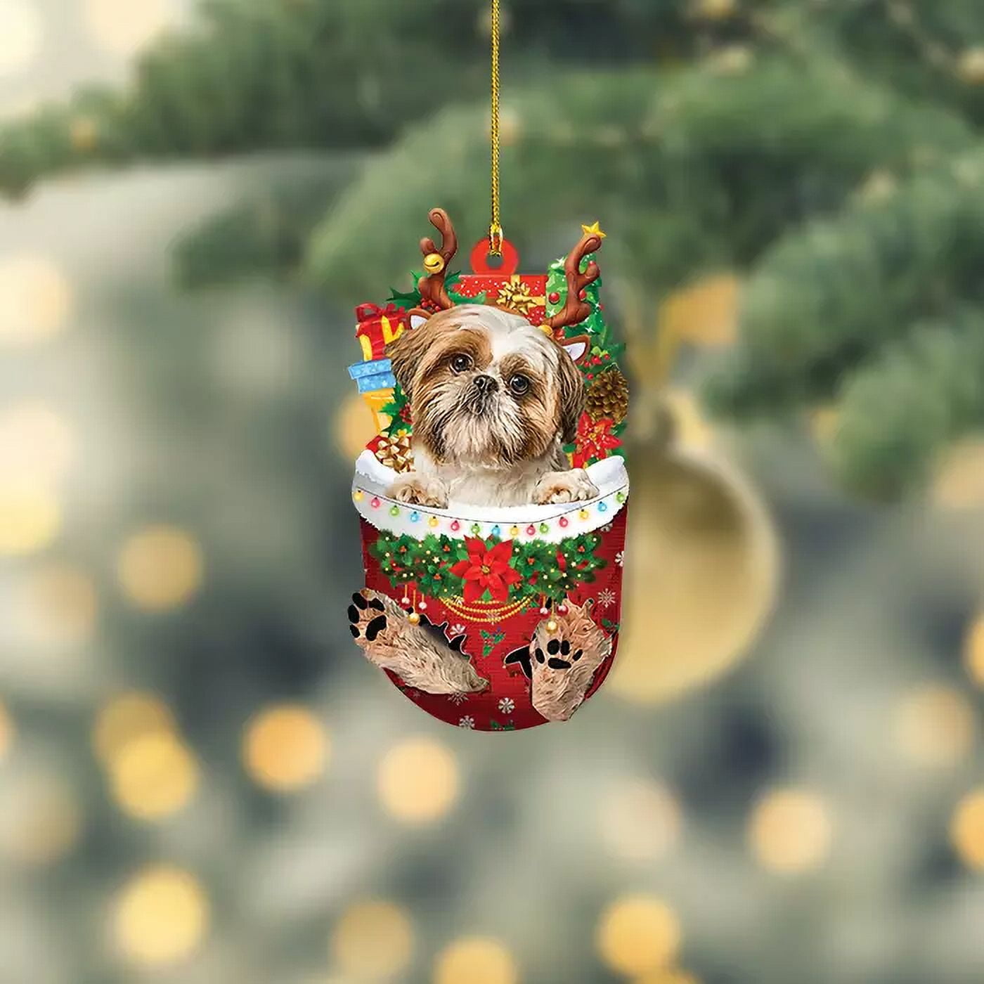 2D Flat Acrylic Christmas Ornament Shih Tzu Dog Snow Pocket Xmas ...