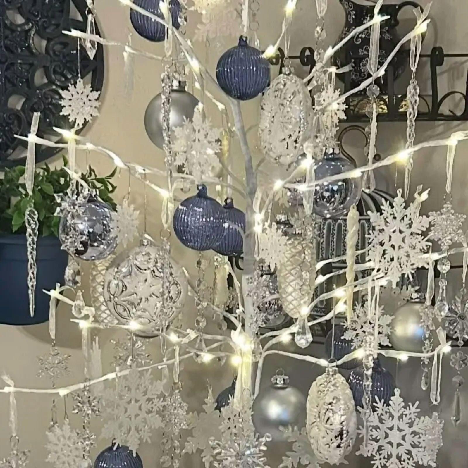 2D Flat, Acrylic Christmas Snowflake & Icicle Drop Ornaments - Clear ...