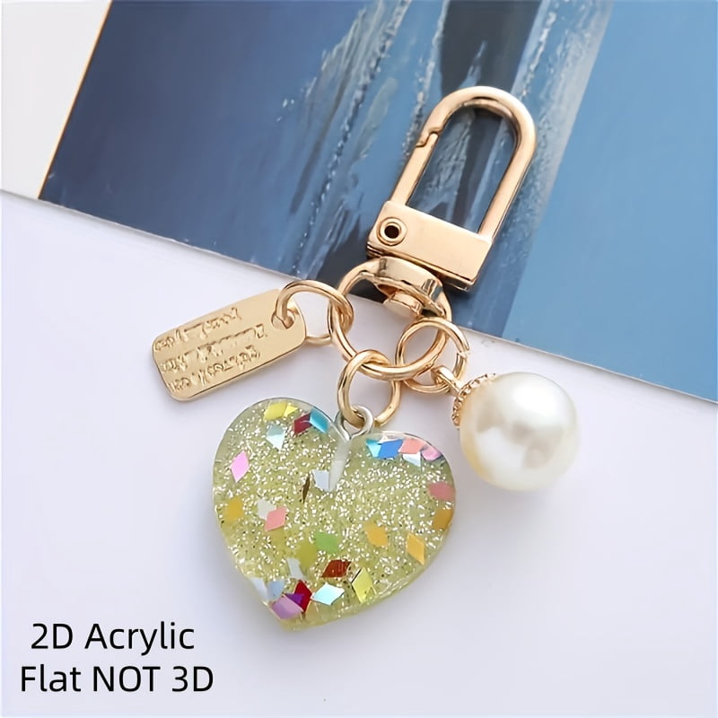 2D Flat Acrylic Colorful Sequin Heart Keychain Cute Pastel Broken Color ...