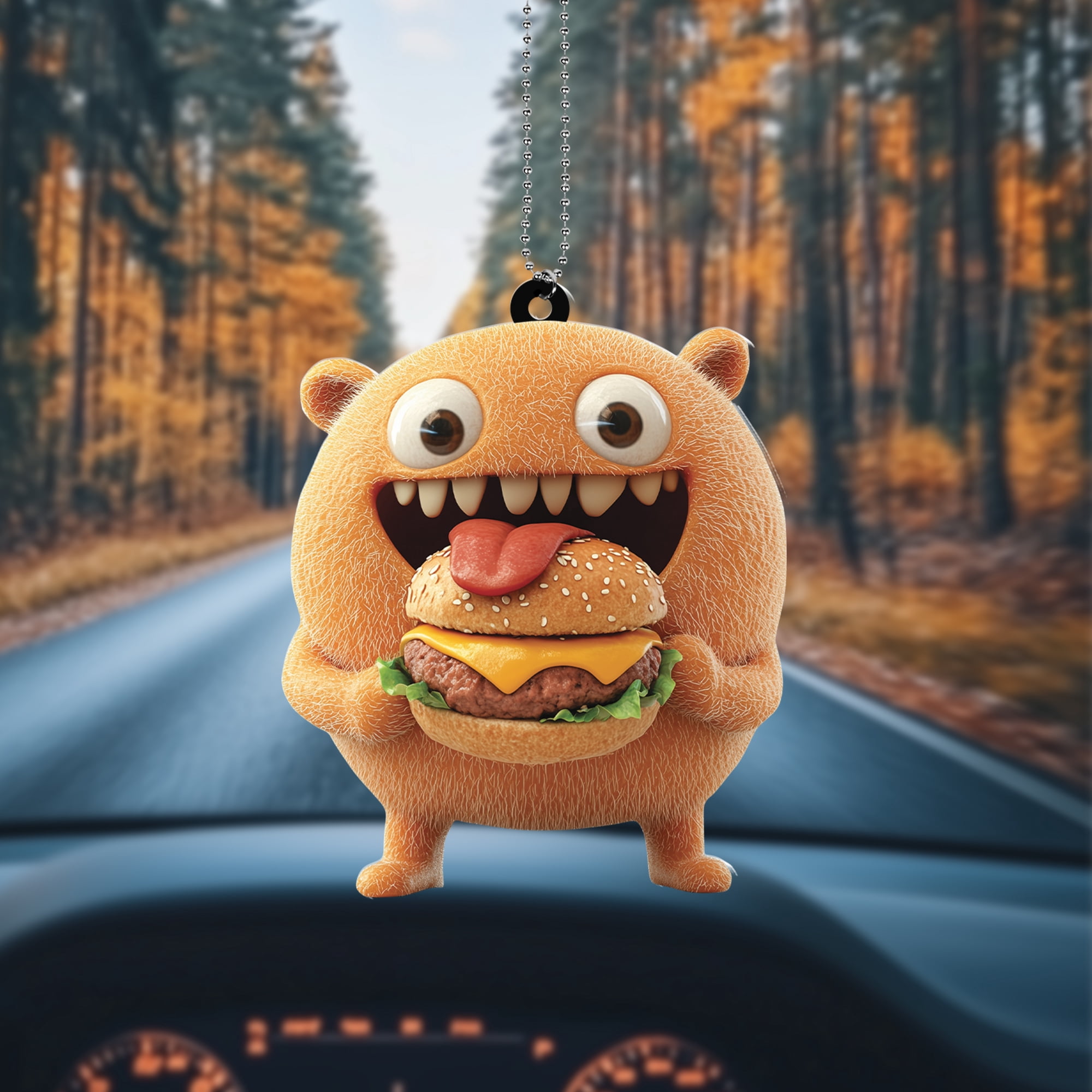 2D Flat Acrylic Cute Monster with Burger Window Hanging – Fun Monster ...